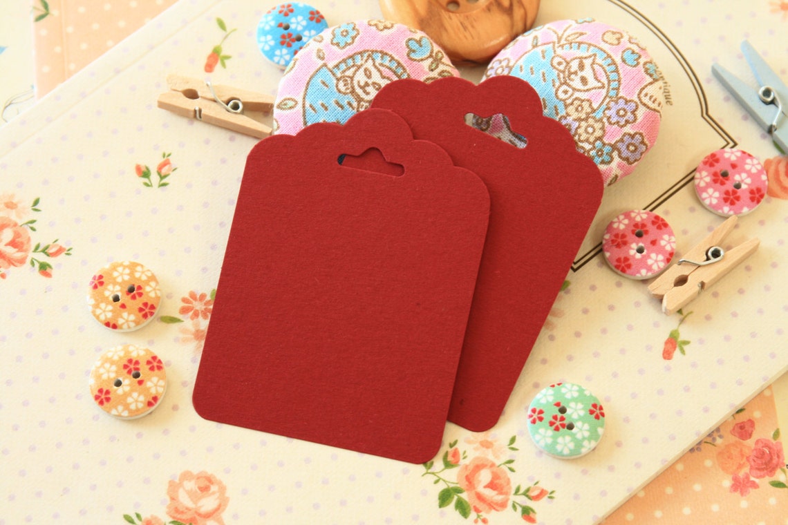 Burgundy Claret Dark Red Fancy Ornate Scallop Tags | Etsy