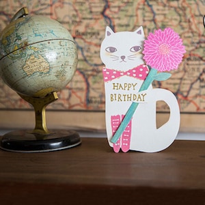 Cat & Flower Cartoon Blank Greeting Cards - Etsy