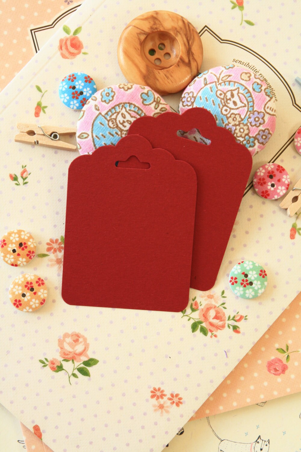 Burgundy Claret Dark Red Fancy Ornate Scallop Tags | Etsy