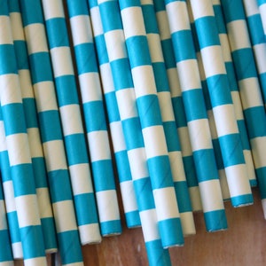 Dark Aqua Circle Stripe Paper Straws - Etsy