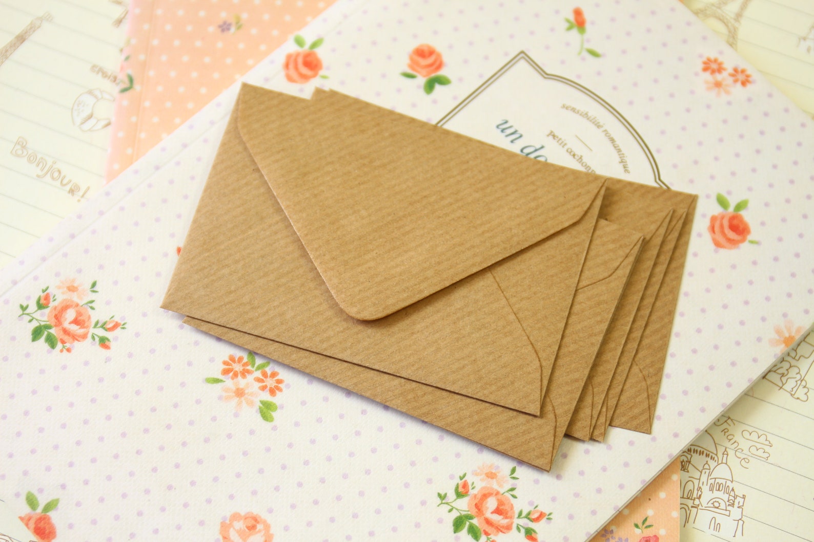 Ribbed Kraft Brown Mini Envelopes & Buff Brown Note Cards | Etsy