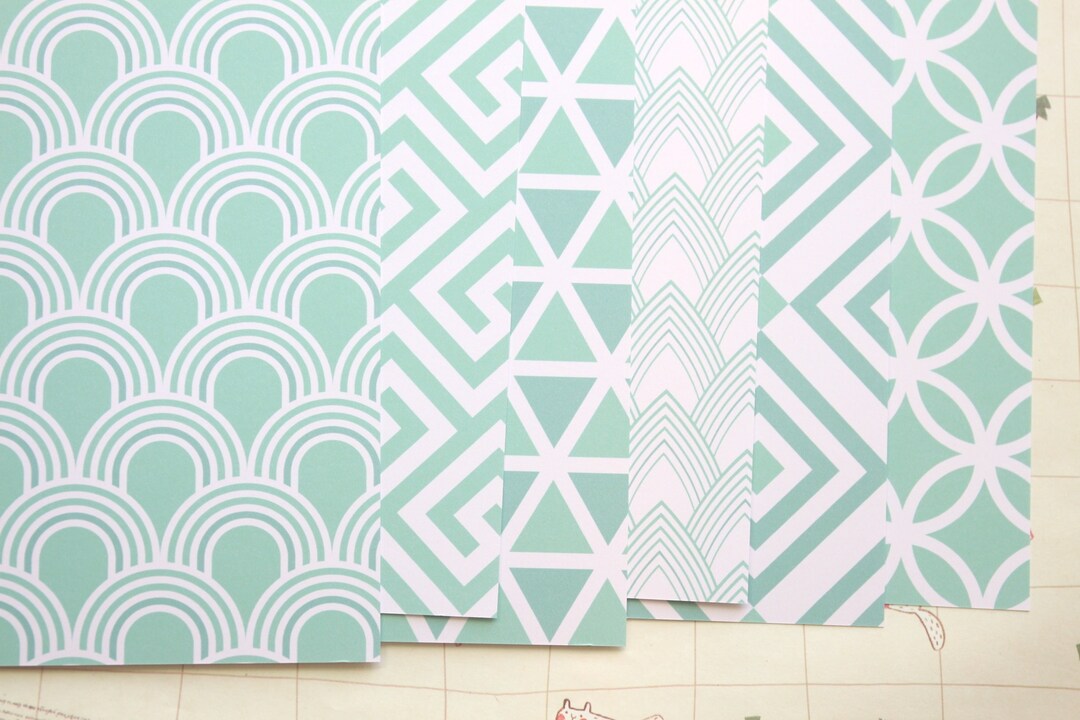 Set 01 Geometric Mint Green Printed Card Stock 250gsm - Etsy