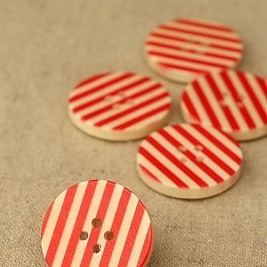 Set 4 RED Craft Ideas Stripe Printed Wood Round Buttons - Etsy