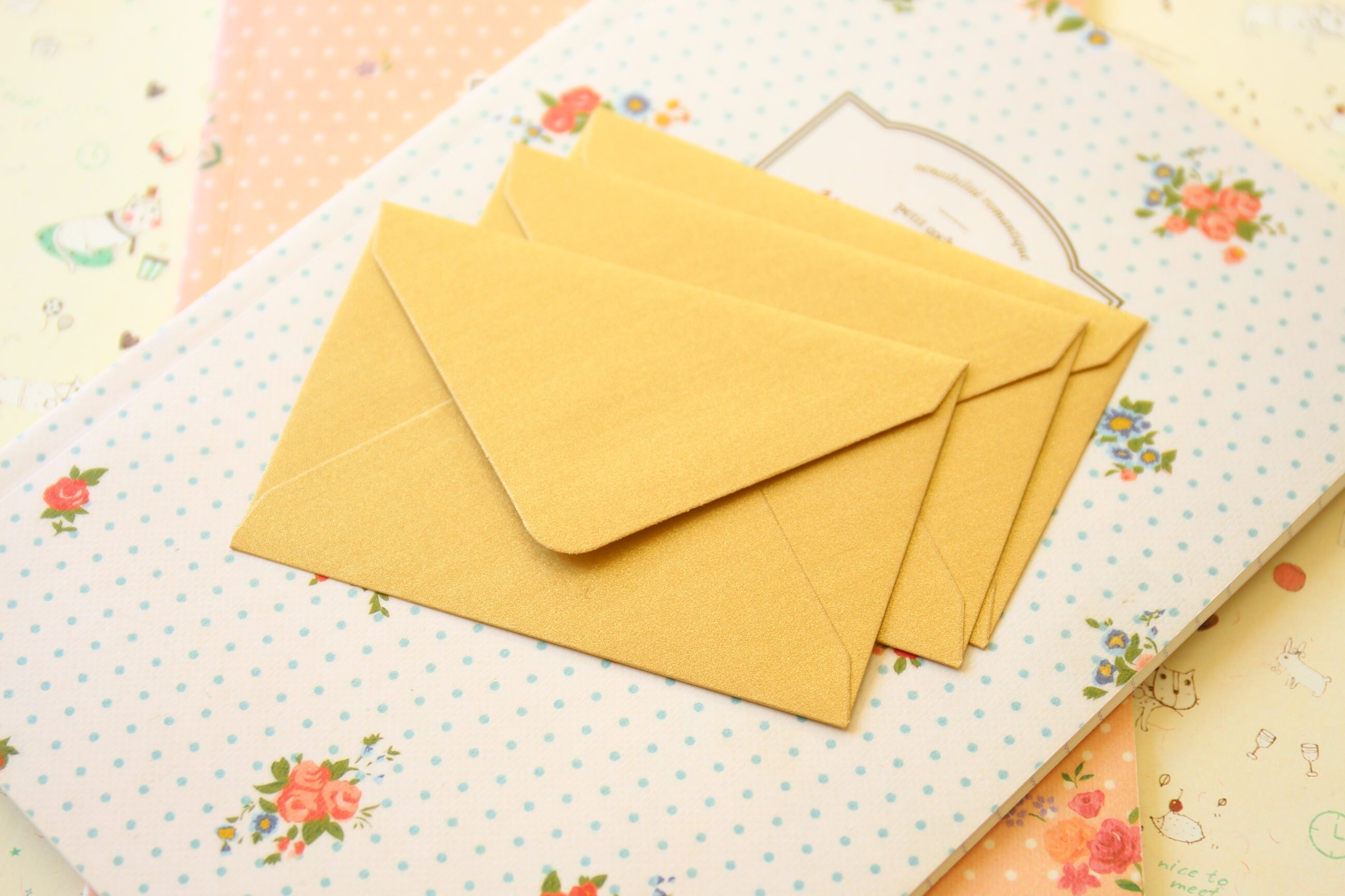 Gold Pearlescent Mini Envelopes & White Note Cards 10pc Set | Etsy