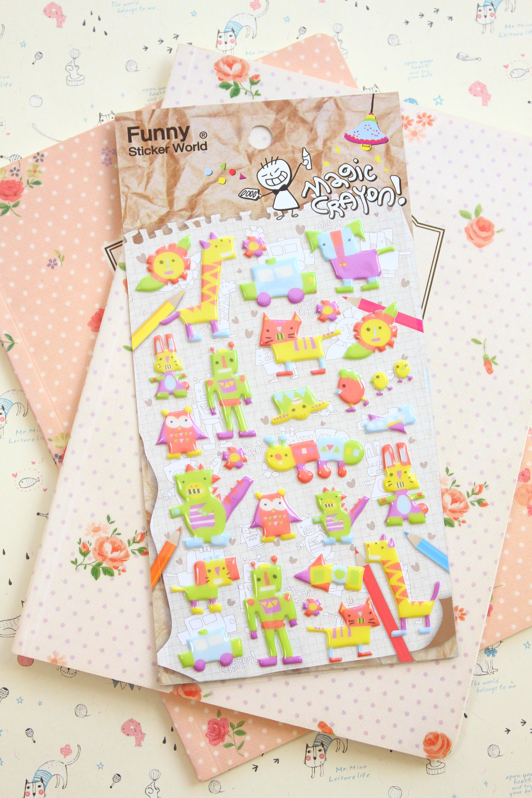 Magic Crayon cartoon puffy stickers | Etsy