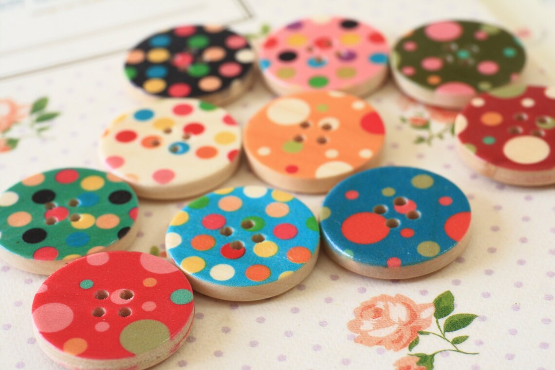 Set 8 RED Craft Ideas Dotty Printed Wood Round Buttons - Etsy