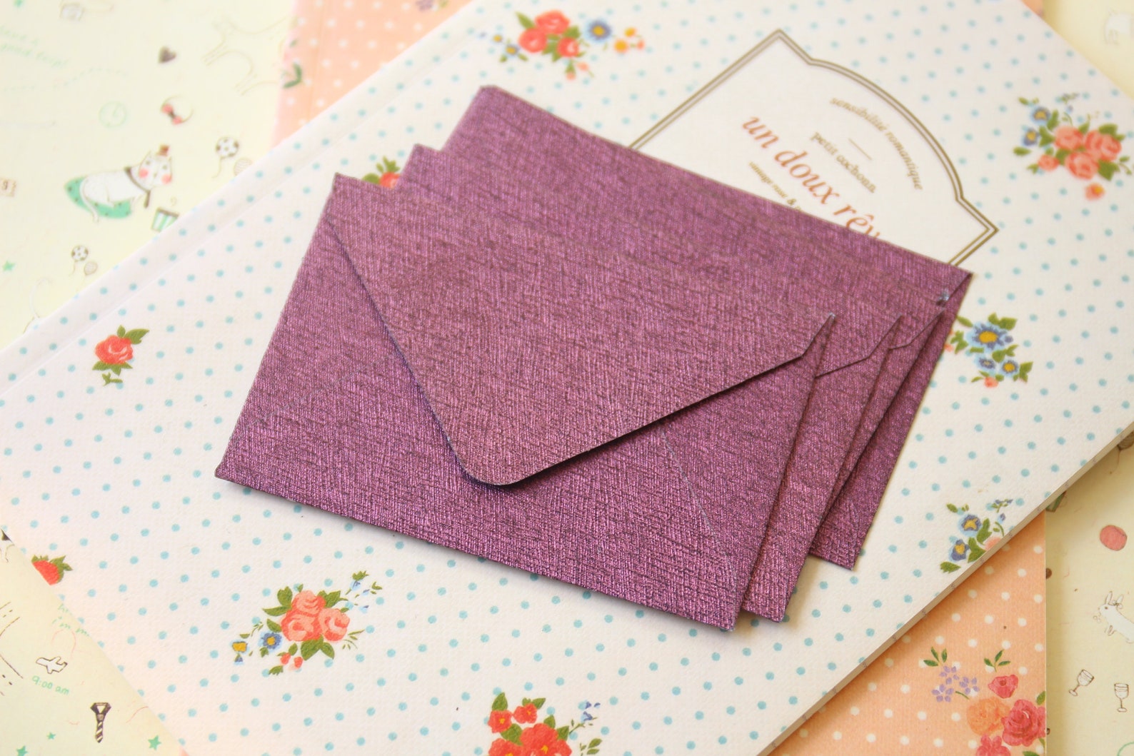 Amaranth Purple Textured Mini Envelopes and Note Cards - Etsy