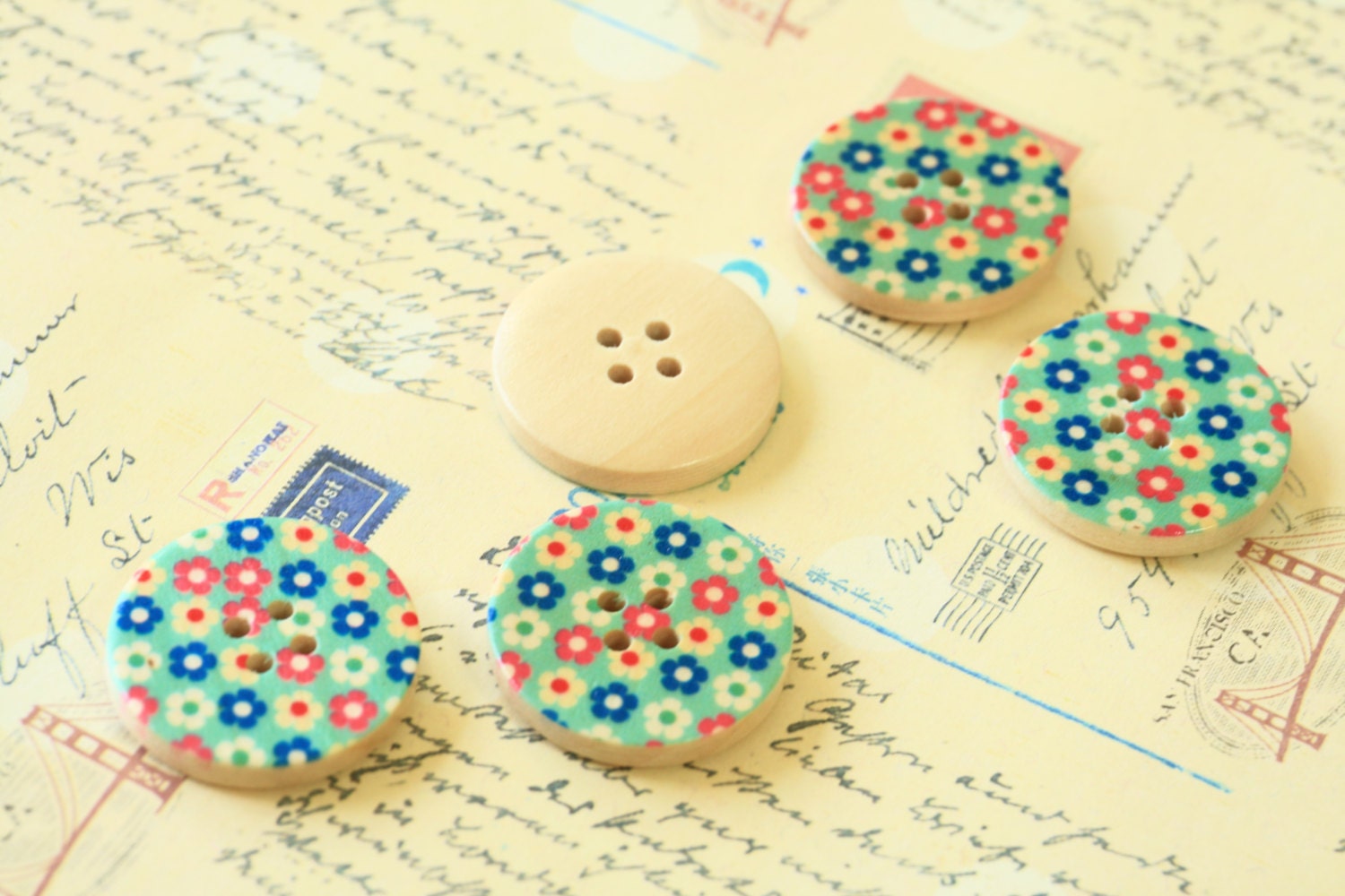Set 5 LIGHT BLUE Craft Ideas Flower Printed Wood Round Buttons - Etsy