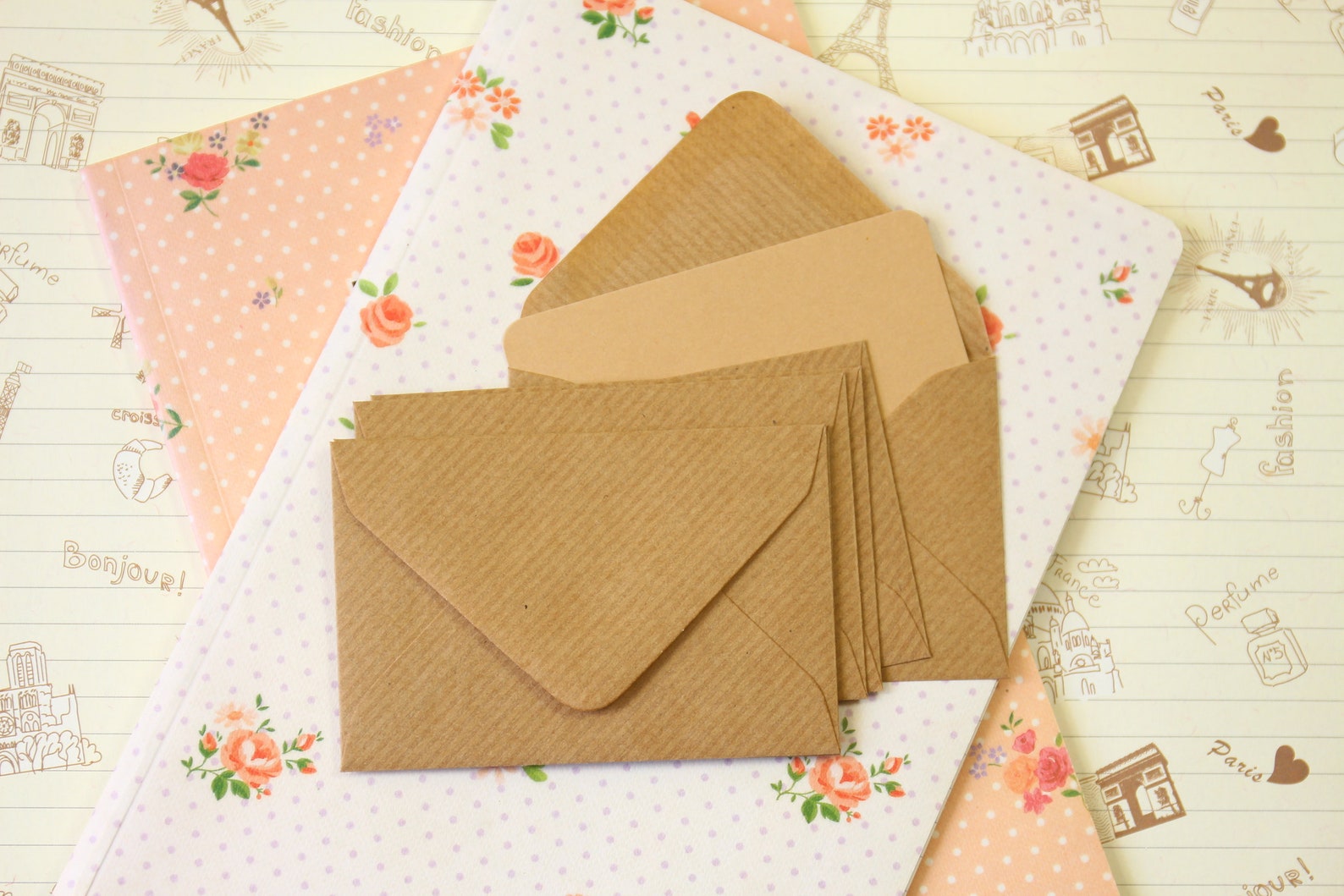 Ribbed Kraft Brown Mini Envelopes & Buff Brown Note Cards - Etsy
