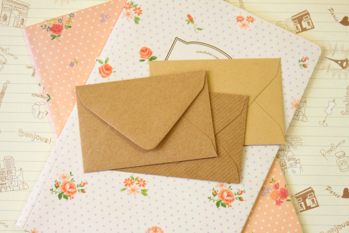 Ribbed Kraft Brown Mini Envelopes & Buff Brown Note Cards | Etsy