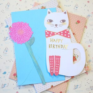 Cat & Flower Cartoon Blank Greeting Cards - Etsy