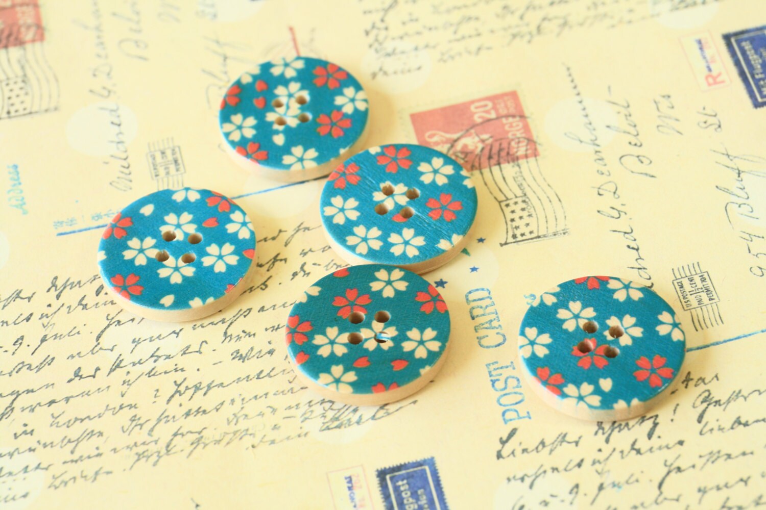 Set 10 Dark BLUE Craft Ideas Flower Printed Wood Round Buttons - Etsy