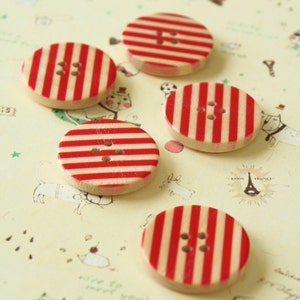 Set 4 RED Craft Ideas Stripe Printed Wood Round Buttons - Etsy