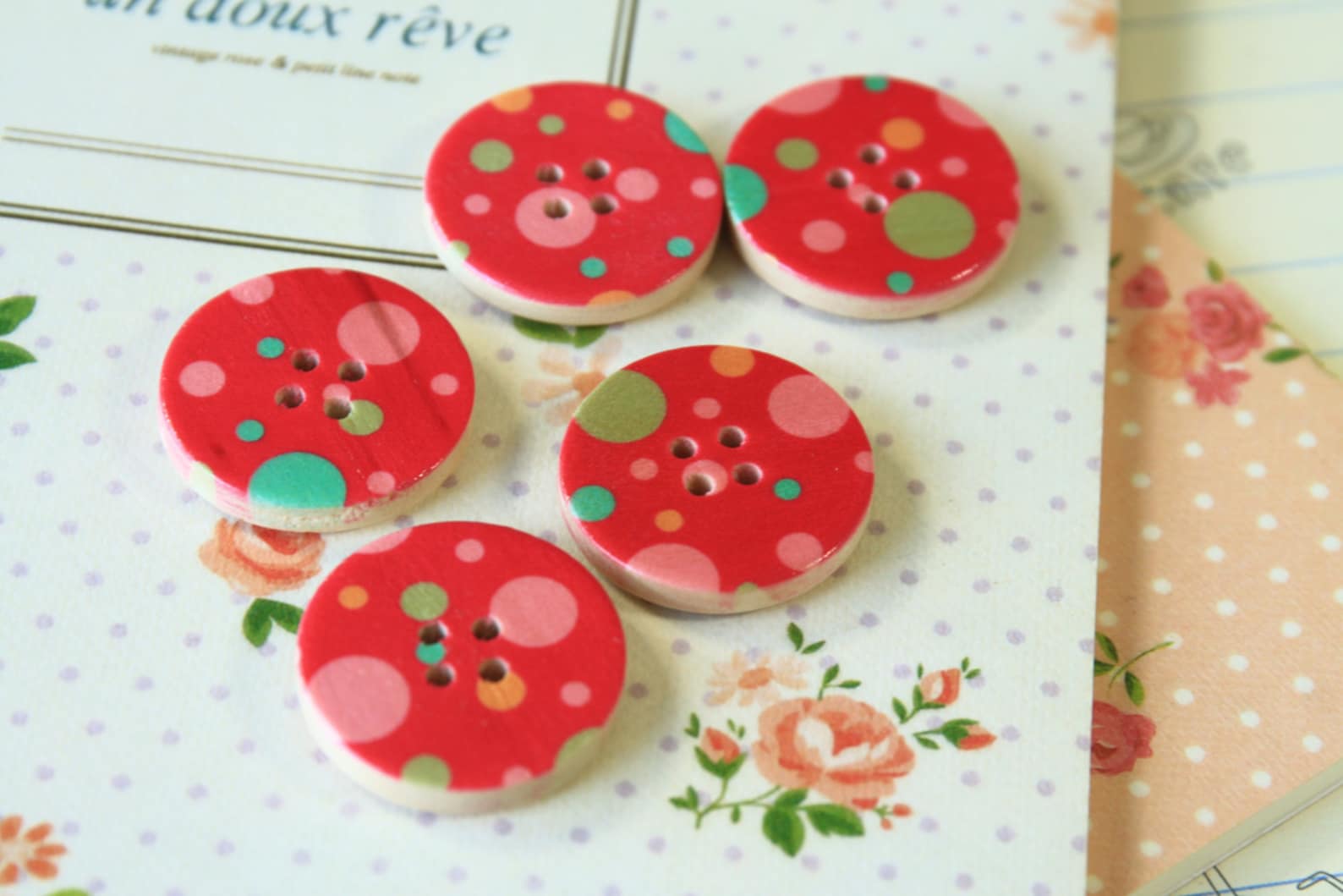Set 8 RED Craft Ideas Dotty Printed Wood Round Buttons - Etsy