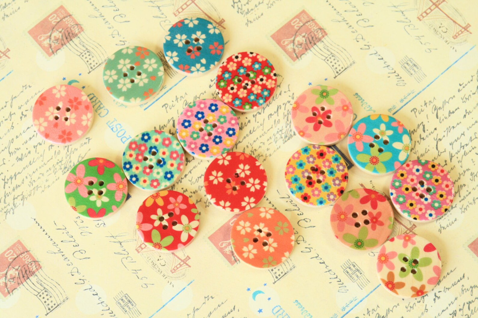 Set 10 Dark BLUE Craft Ideas Flower Printed Wood Round Buttons - Etsy