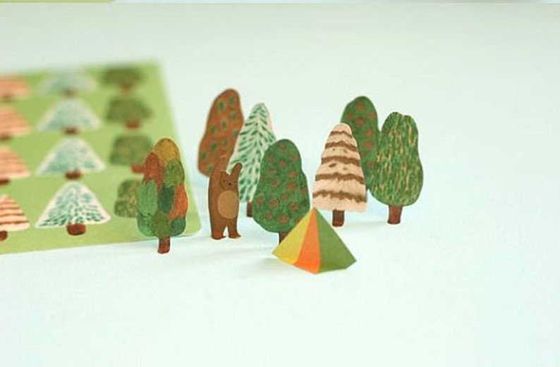 Norwegian Wood Cartoon Trees Bears Print Paper Stickers - Etsy