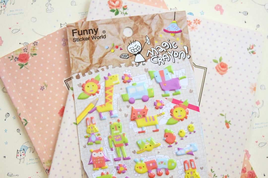 Magic Crayon Cartoon Puffy Stickers - Etsy