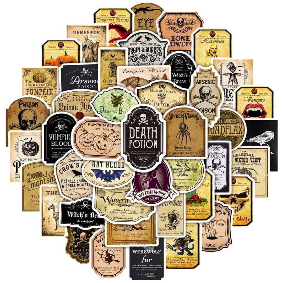 Vintage Halloween Labels Large Cute Cartoon Stickers - Etsy