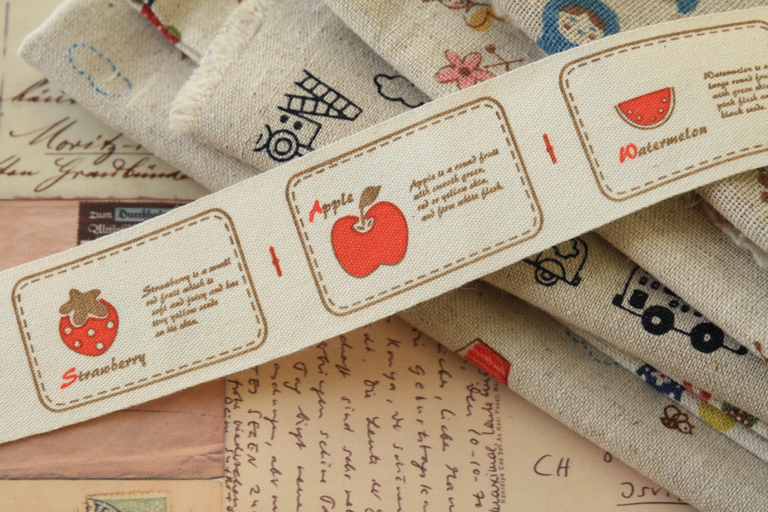 Cartoon FRUIT LABELS Fabric Ribbon Tape - Etsy