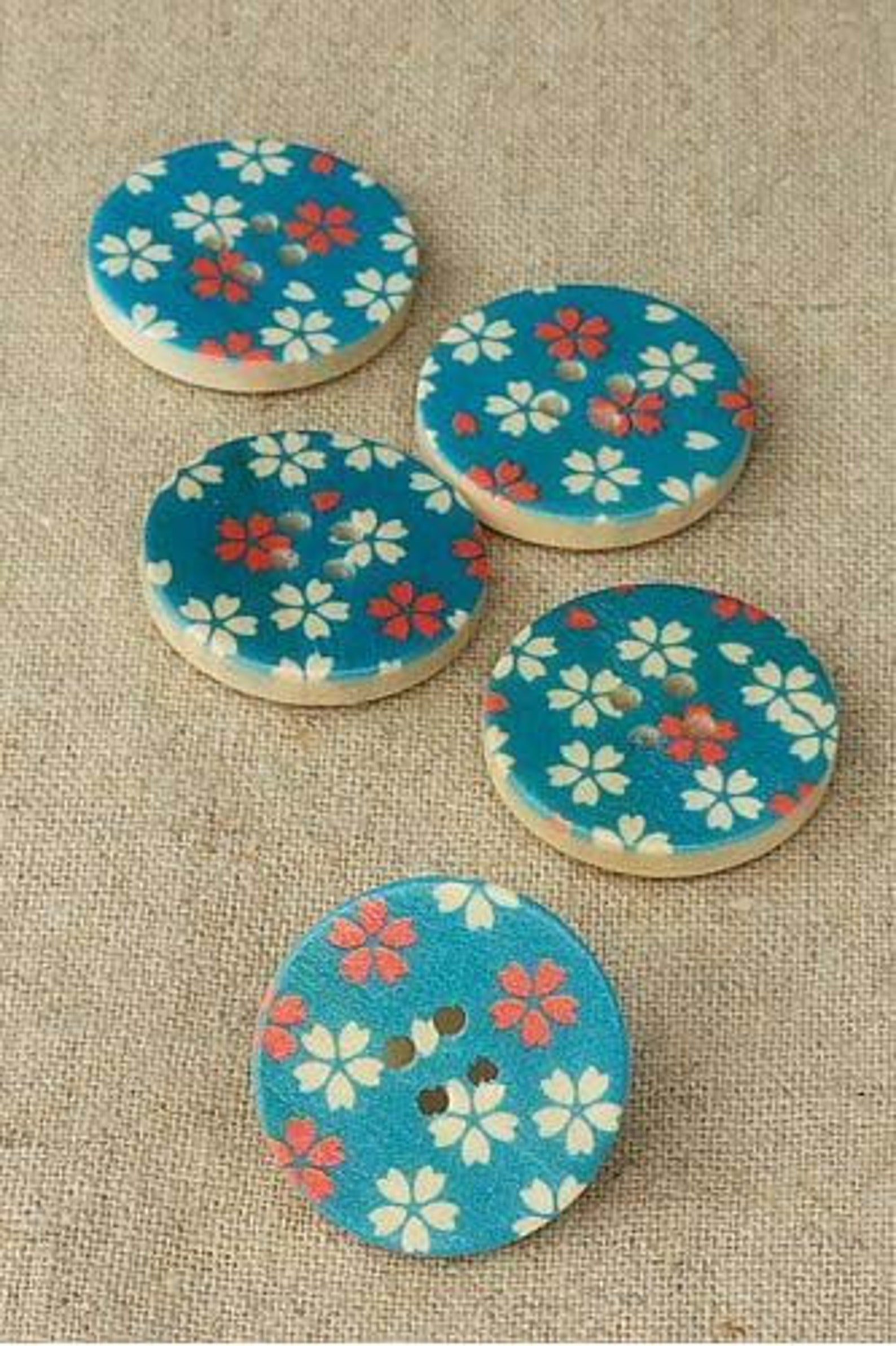 Set 10 Dark BLUE Craft Ideas Flower Printed Wood Round Buttons | Etsy