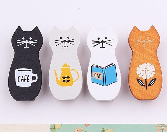 Cute Cats Shapes Wooden Pegs Note Clips - Etsy