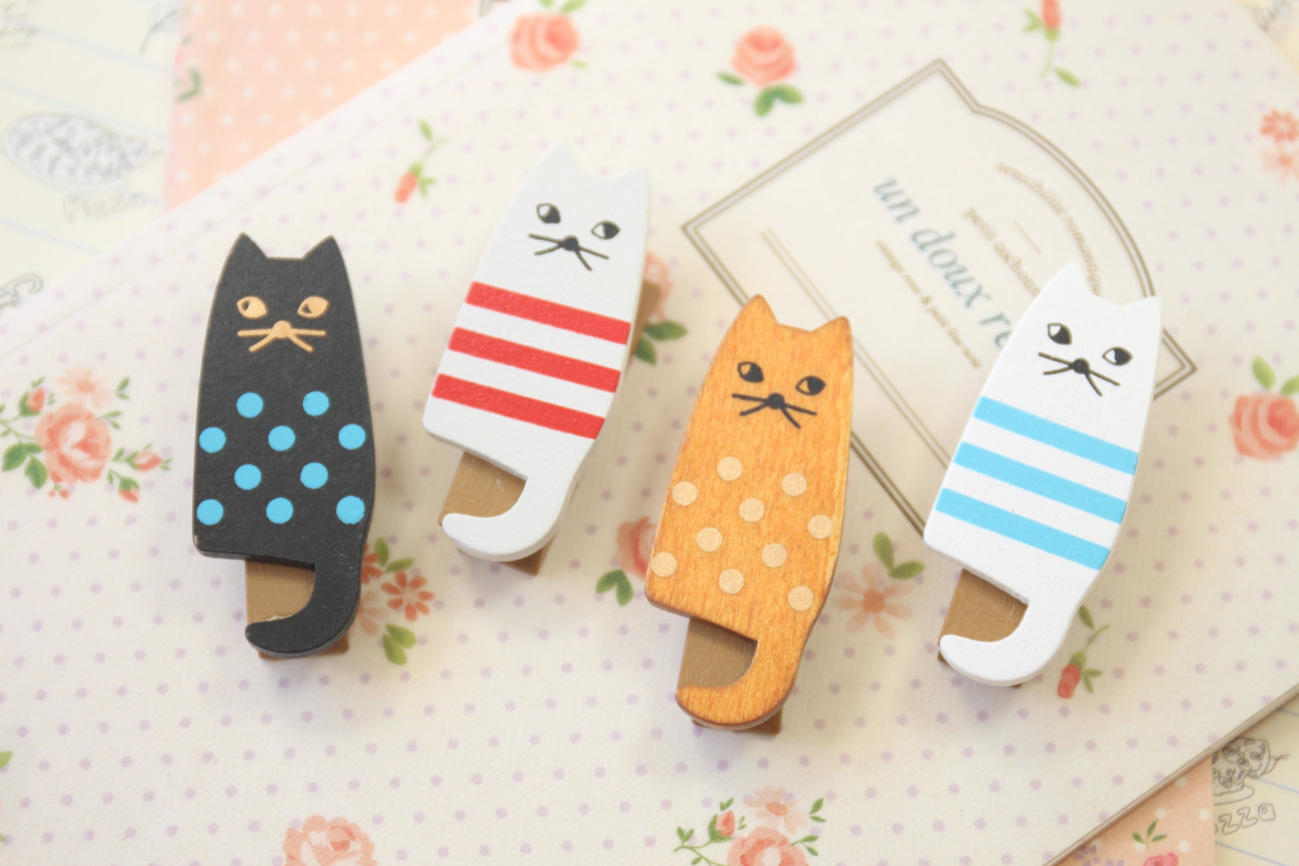Miranda Cat Wooden Pegs Note Clips - Etsy UK