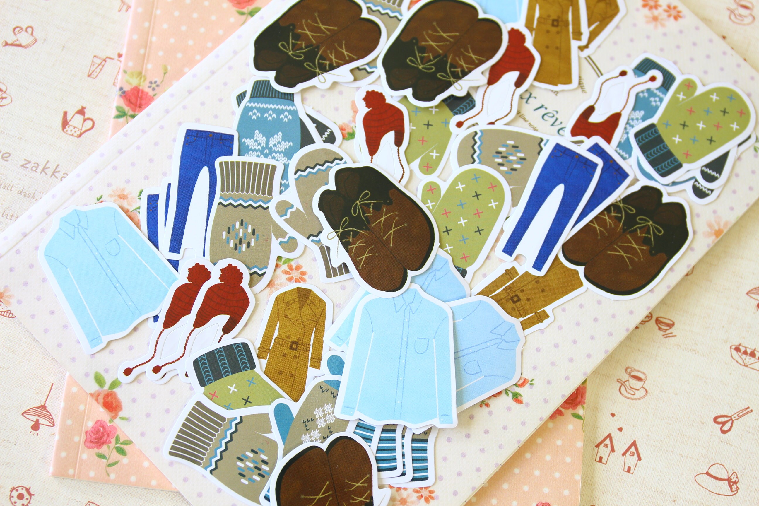 Winter Clothes Lifelog Stickers Cartoon Shapes Deco Stickers Set - Etsy