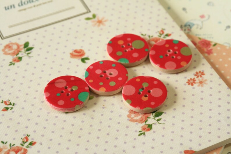 Set 8 RED Craft Ideas Dotty Printed Wood Round Buttons - Etsy
