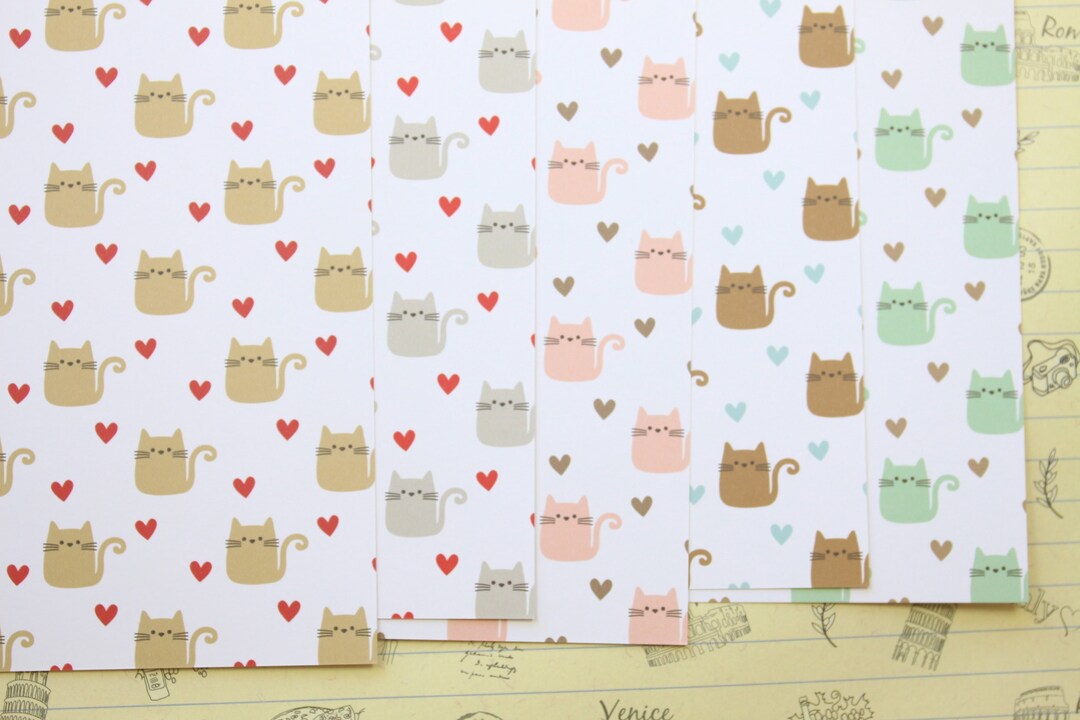 Set 02 Kitties and Hearts Mix Cartoon Pattern Printed Card Stock 250gsm ...