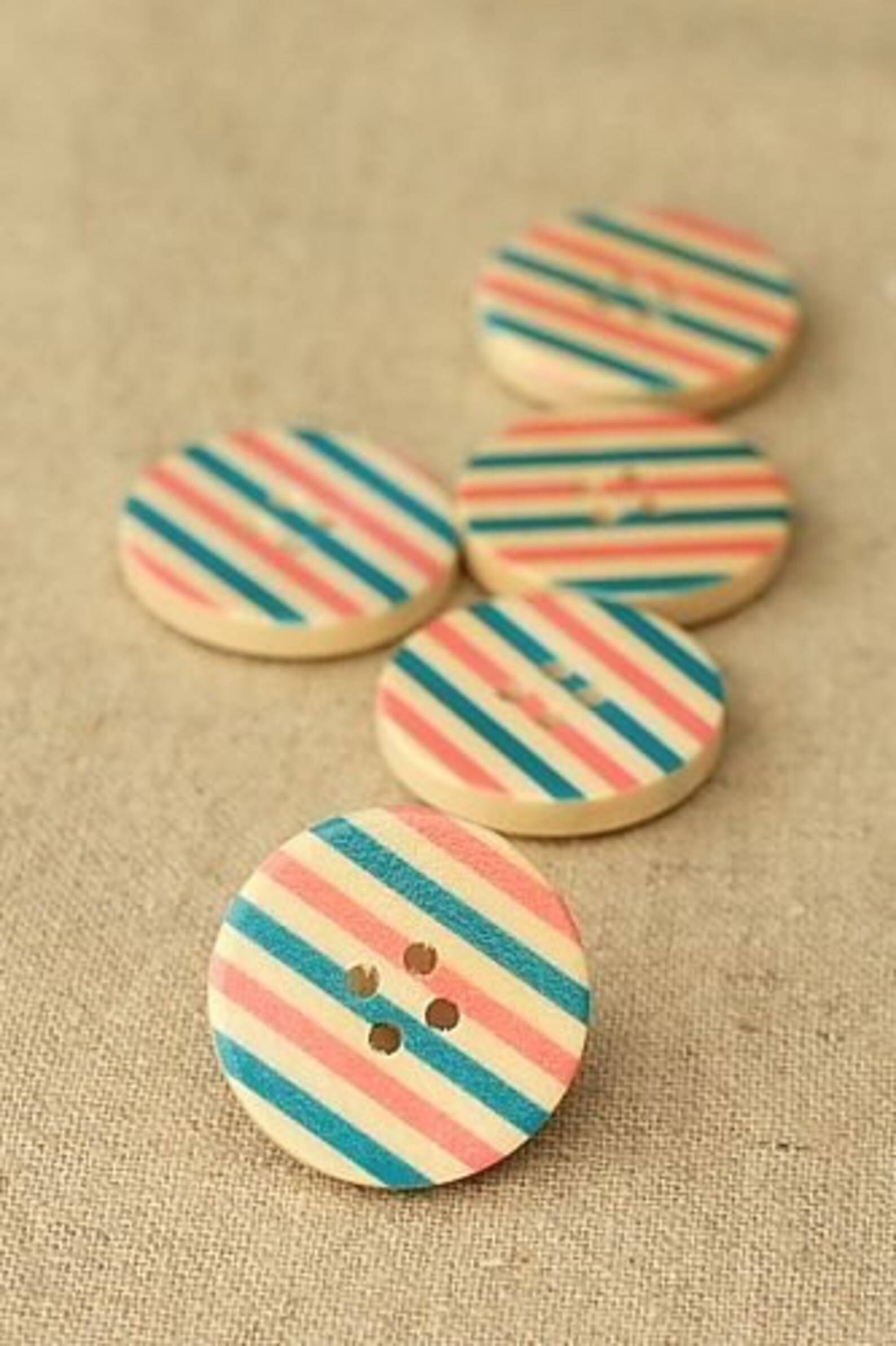 Set 1 BLUE & PINK Craft Ideas Stripe Printed Wood Round Buttons - Etsy