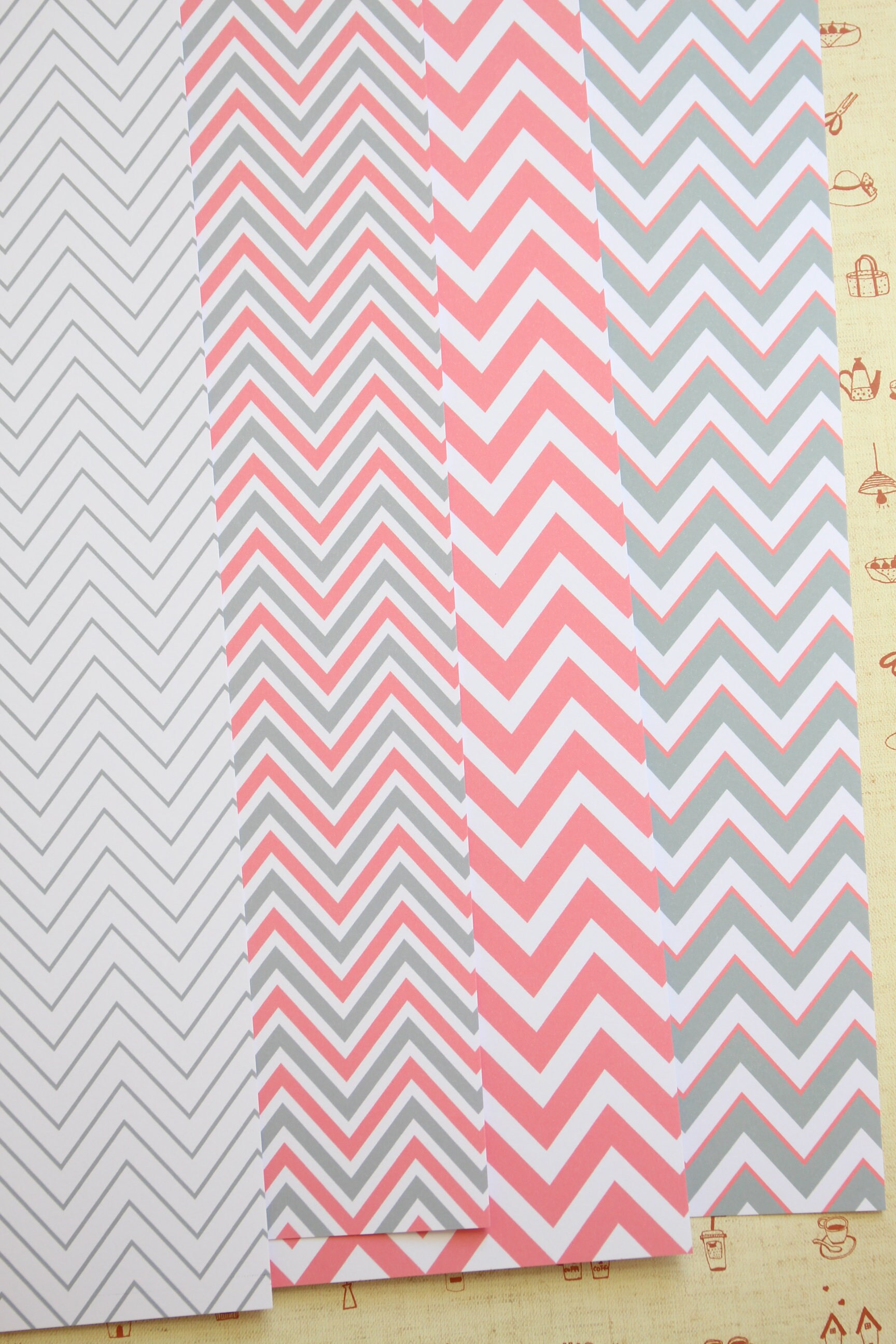 Set 01 Pink and Grey Chevron Mix Printed Card Stock 250gsm - Etsy