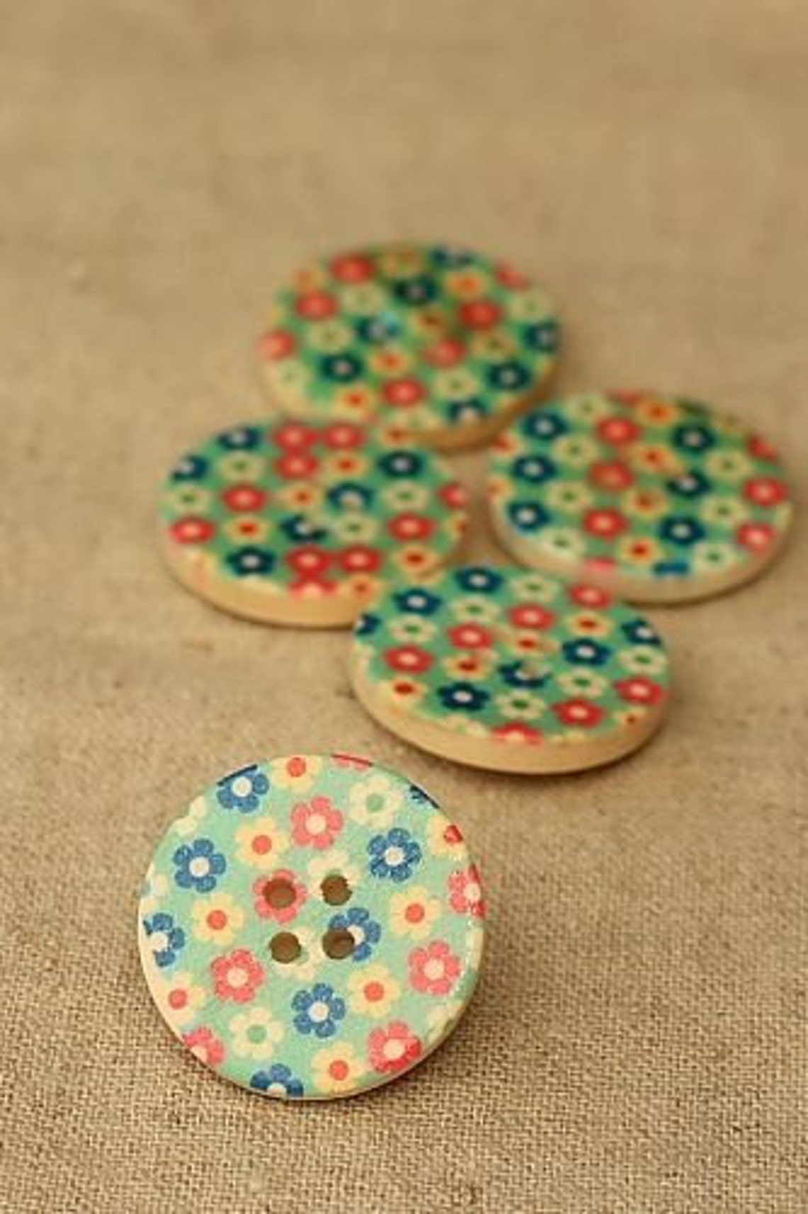 Set 5 LIGHT BLUE Craft Ideas Flower Printed Wood Round Buttons - Etsy
