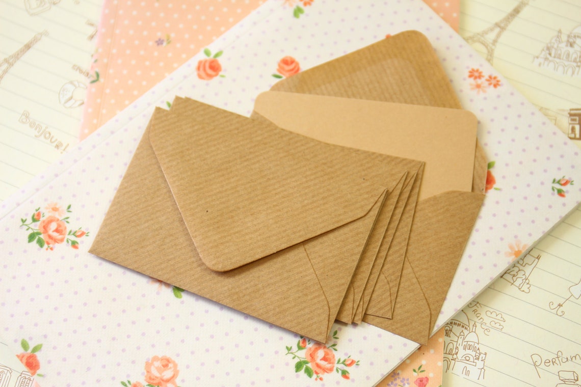 Ribbed Kraft Brown Mini Envelopes & Buff Brown Note Cards | Etsy