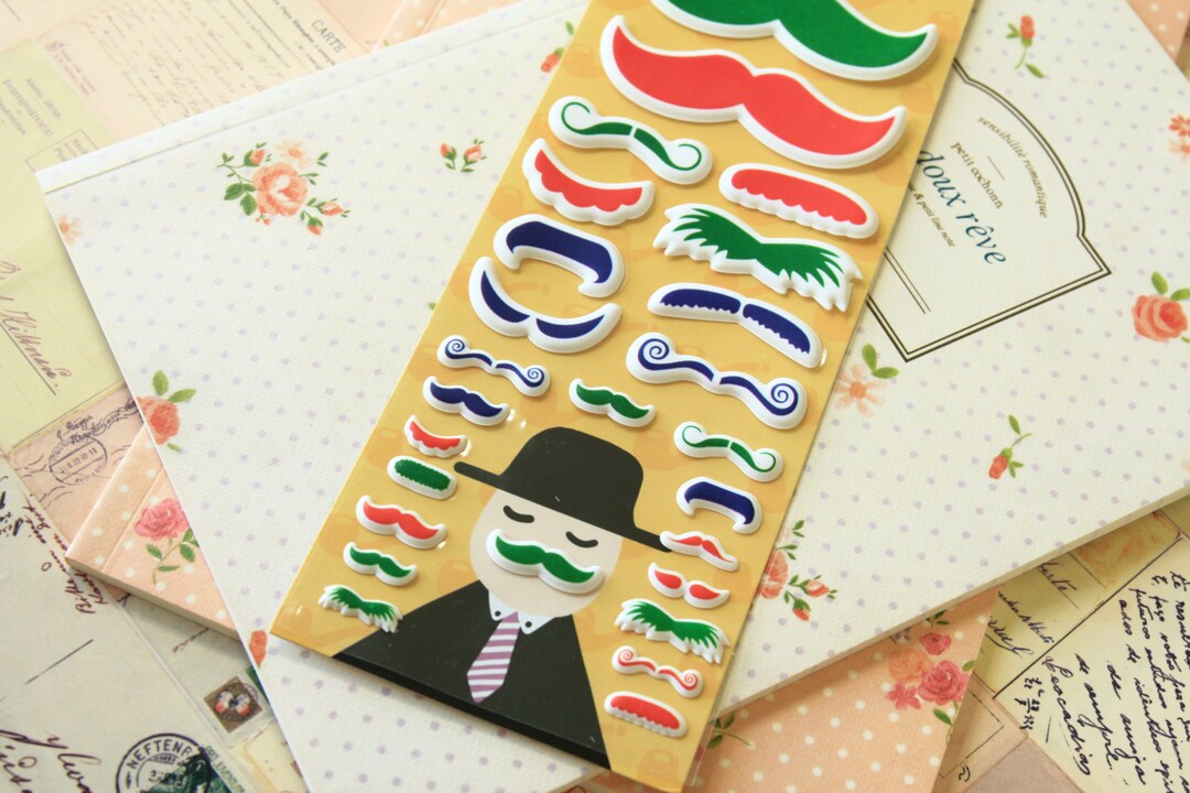 Green Happiness Mustache Puffy Cartoon Stickers - Etsy