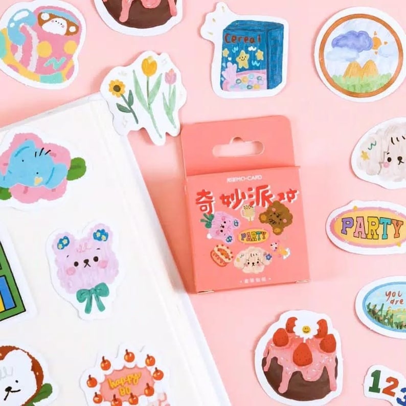 Party Bear Mo-card Cartoon Shapes Stickers - Etsy