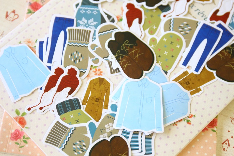 Winter Clothes Lifelog Stickers Cartoon Shapes Deco Stickers Set - Etsy
