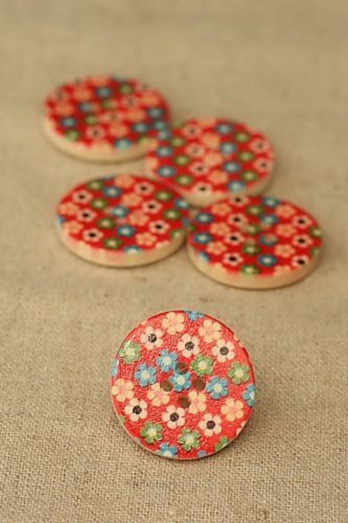 Set 3 RED Craft Ideas Flower Printed Wood Round Buttons | Etsy