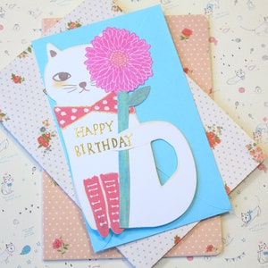 Cat & Flower Cartoon Blank Greeting Cards - Etsy