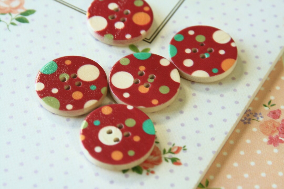 Set 7 Burgundy RED Craft Ideas Dotty Printed Wood Round Buttons - Etsy