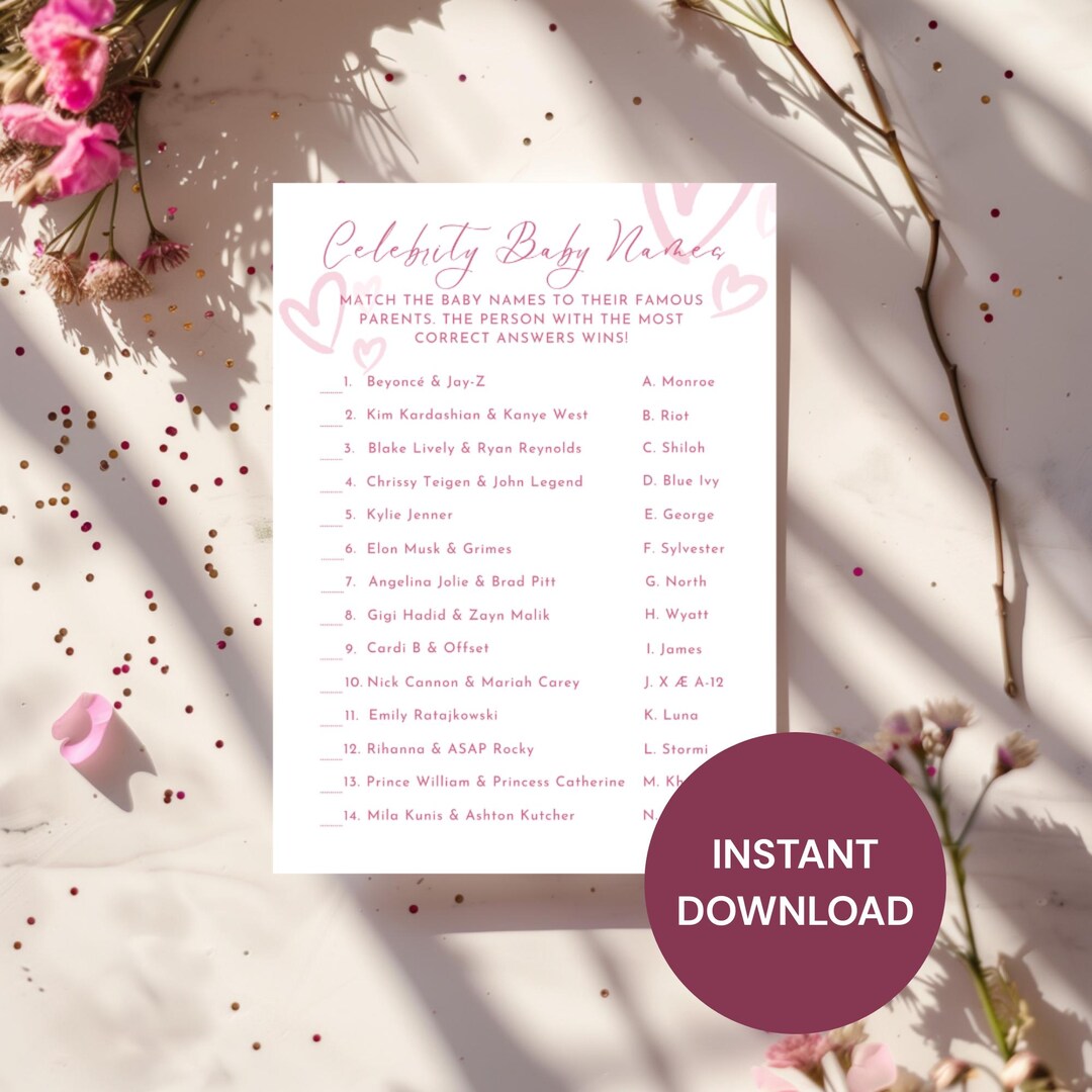 Celebrity Baby Names Shower Game, Digital Download, Unique Baby Shower ...