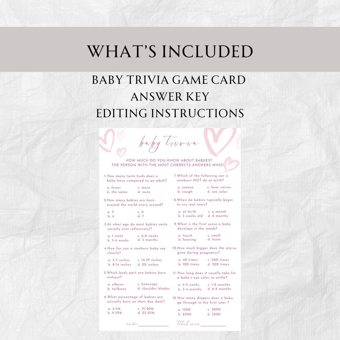 Baby Trivia Game, Baby Shower Printable Party Game, Fun Trivia ...
