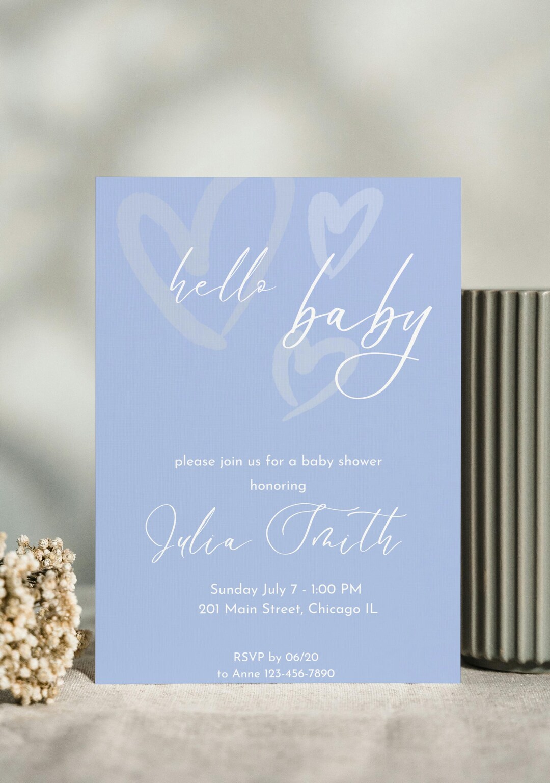 Editable Boy Baby Shower Invitation, Hello Baby Shower Invite, Blue ...