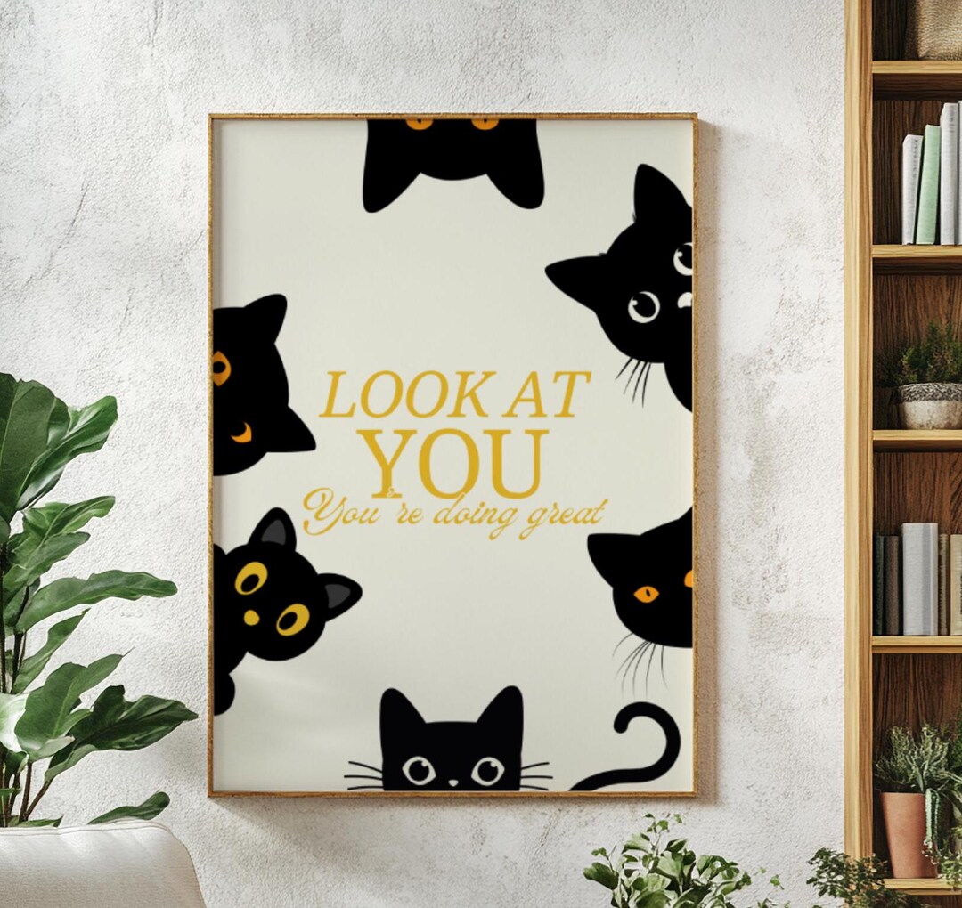 Motivational Inspirational Cute Black Cats Digital Print Wall Art Home ...