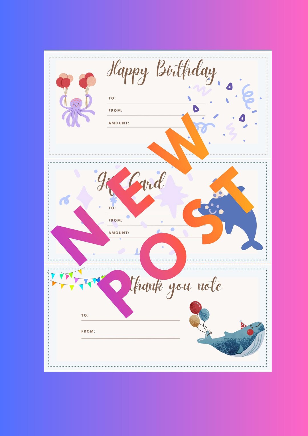 Thank You Note, Birthday Cards , Gift Cards in Bundle for Every ...