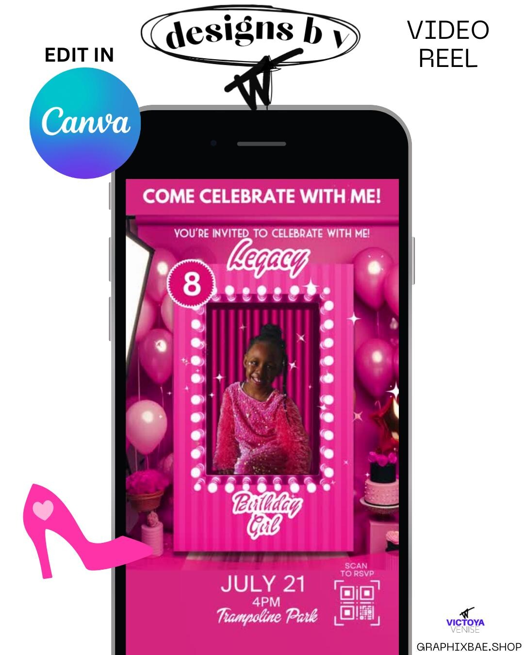 Barbie Birthday Party Invite | Barbie Reel Edit in Canva - Etsy