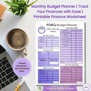 Monthly Budget Planner | Printable Finance Tracker | Budget Worksheet ...