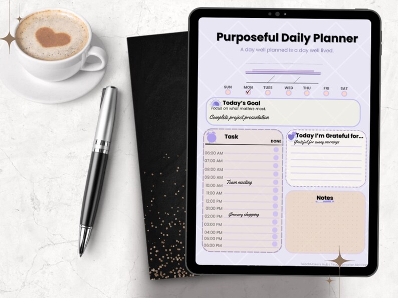 Purposeful Daily Planner Printable PDF for Productivity & Goal Setting ...