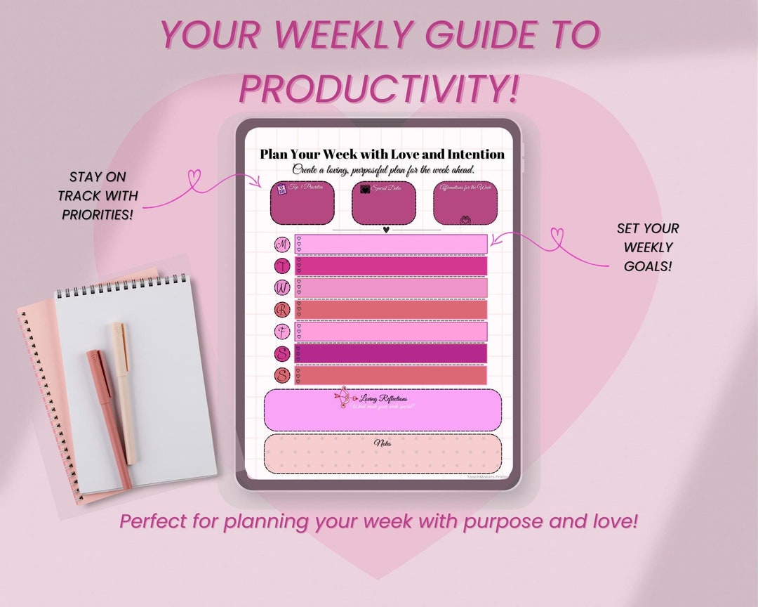 Digital Weekly Planner | Plan With Love & Purpose | Perfect for Productivity - Etsy