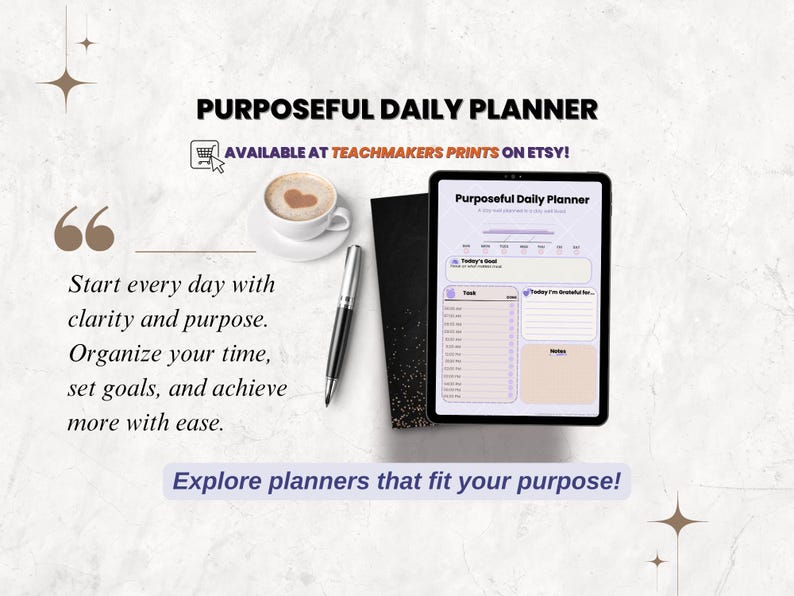 Purposeful Daily Planner Printable PDF for Productivity & Goal Setting ...