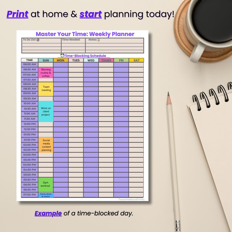 Time Blocking Planner | Weekly Schedule Template | Printable ...